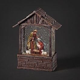 ROMAN 135253 Lighted Swirl Wooden Stable with Holy Family